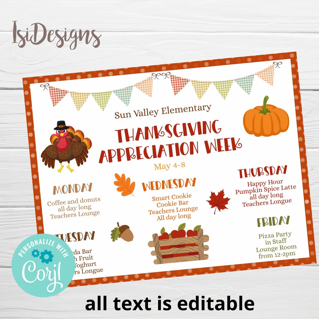 Thanksgiving Appreciation Week Flyer, Instant Download, Employee Nurse ...