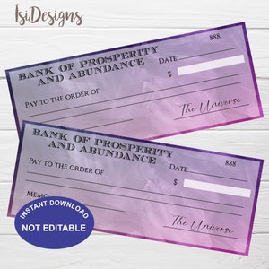 Money Manifestation Checks, Printable Money Attraction Check, Instant ...