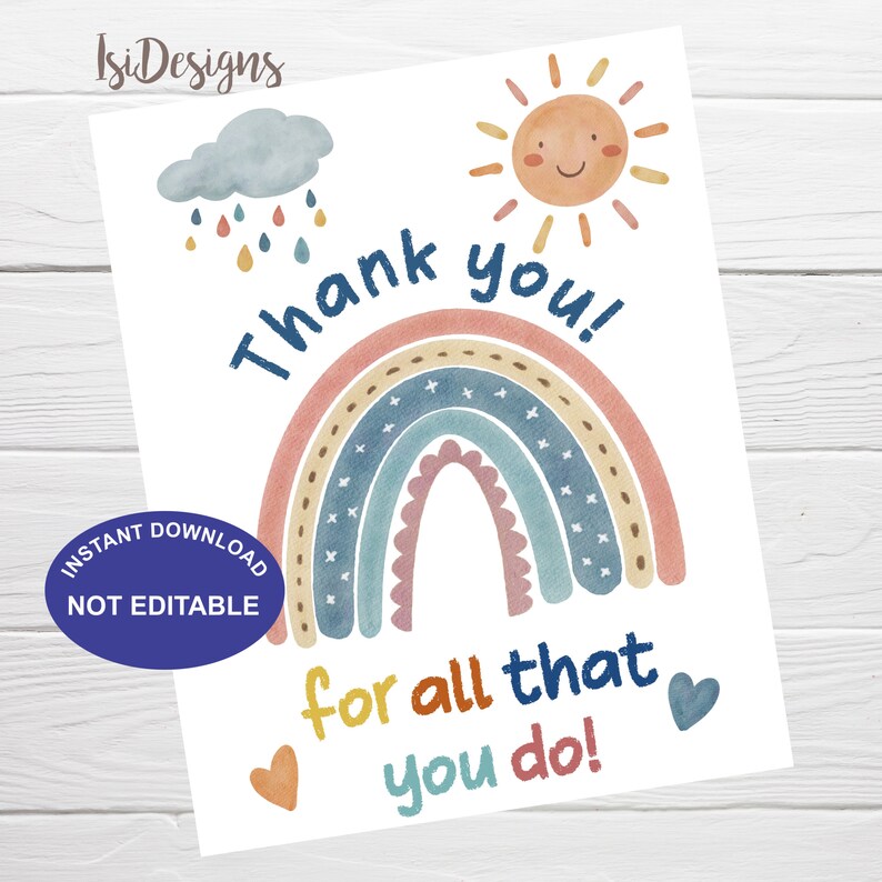 Teacher and Staff Appreciation Sign Boho Rainbow Thank You - Etsy