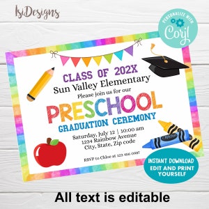 Preschool Graduation Invitation, Editable Kindergarten Graduation ...