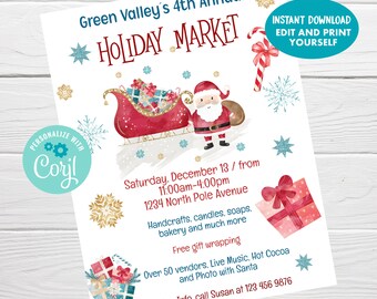 EDITABLE Holiday Market Flyer Christmas Craft Show Instant | Etsy