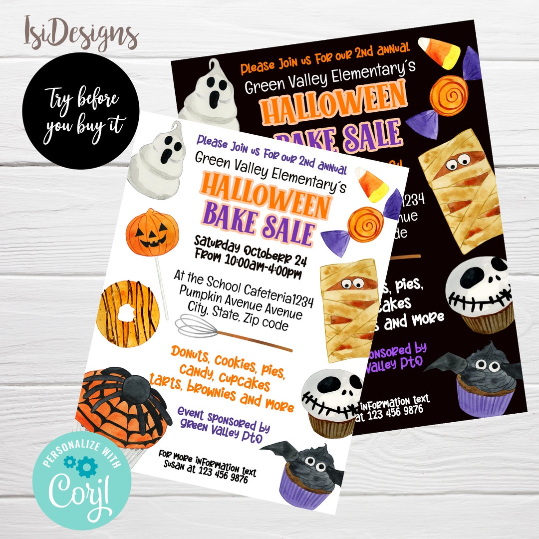 Editable Halloween Bake Sale Flyer, Holiday Treats Sale Poster, Trunk ...