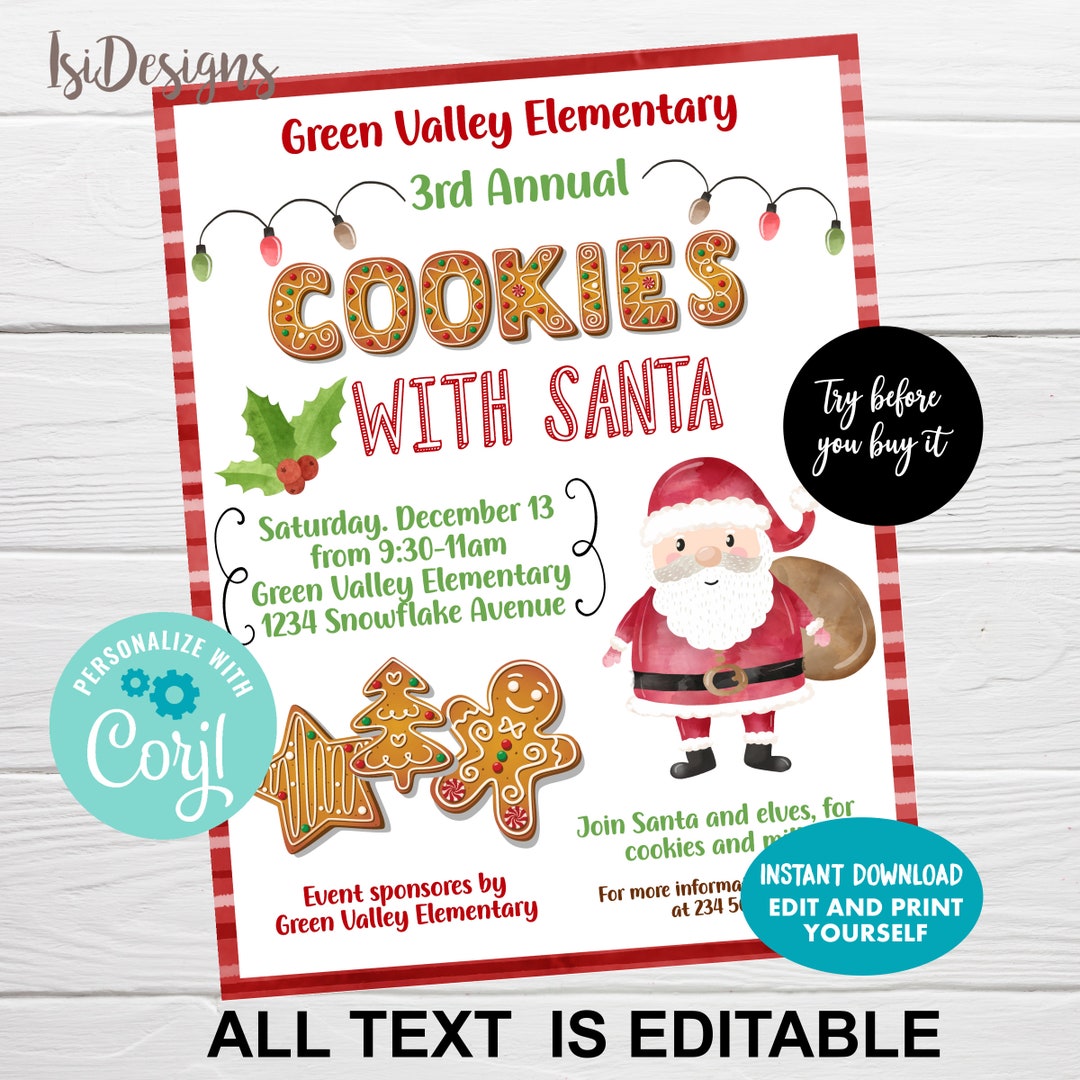 Cookies With Santa Editable Flyer, INSTANT DOWNLOAD, Photos With Santa ...