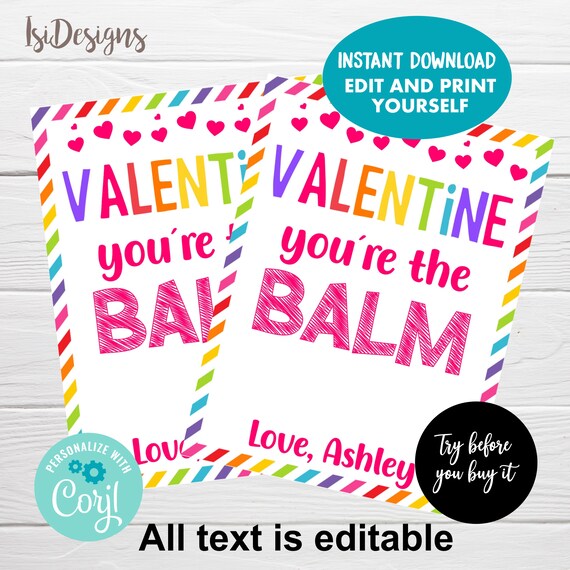You're The Balm Valentine's Day EDITABLE Gift Tags, Teacher Staff ...