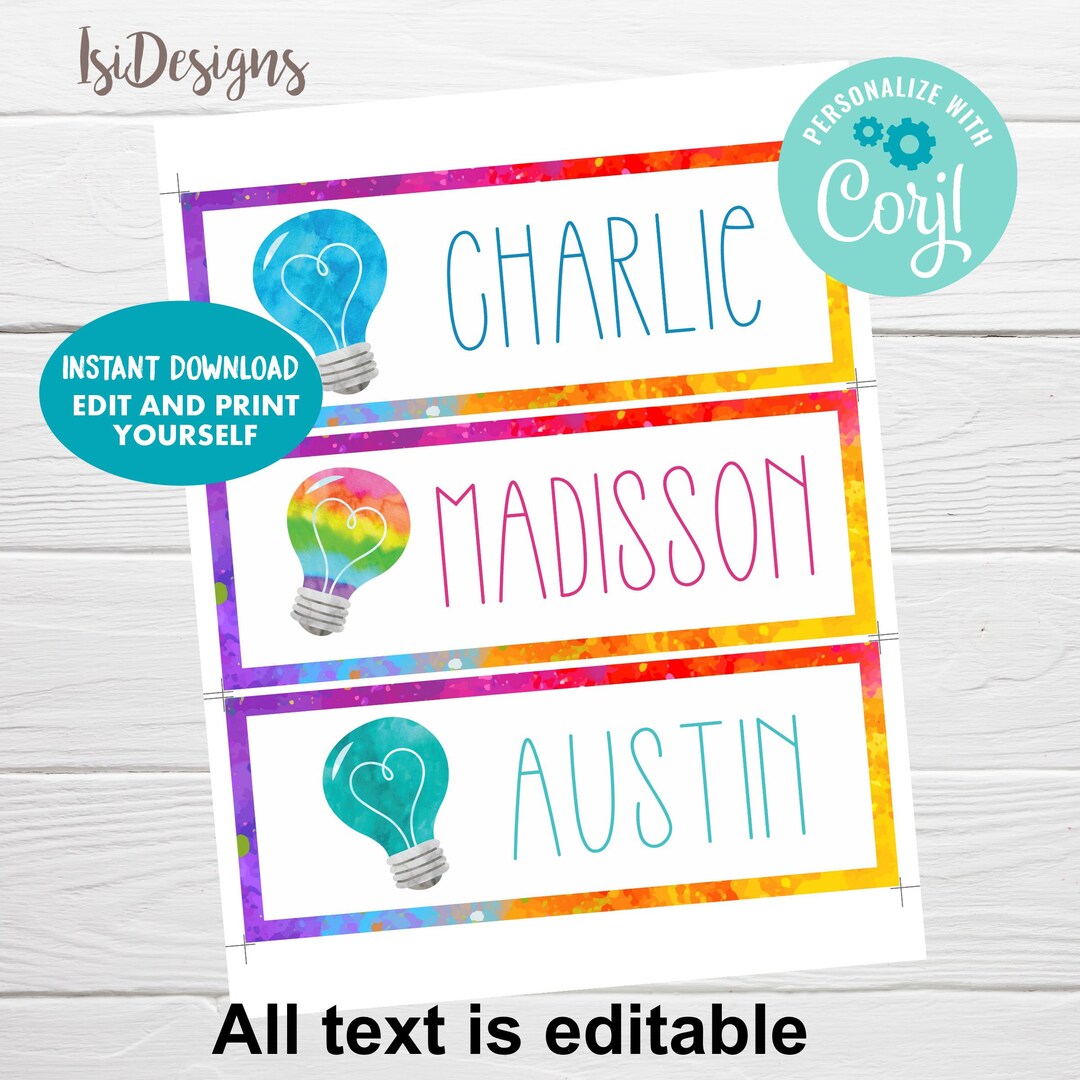 Editable Desk Labels, Cubby Label, Colorful School Name Tags, Instant ...