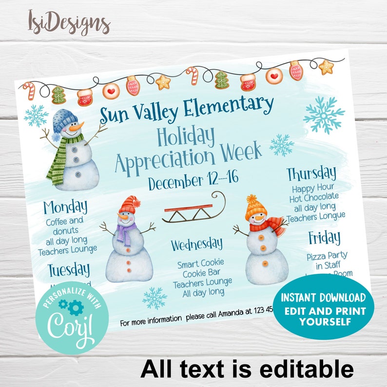 Holiday Appreciation Week Itinerary Editable School PTO PTA - Etsy