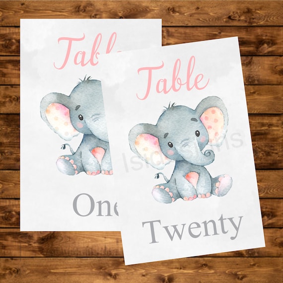 Elephant Printable Table Numbers, Instant Download, Pink and Gray ...