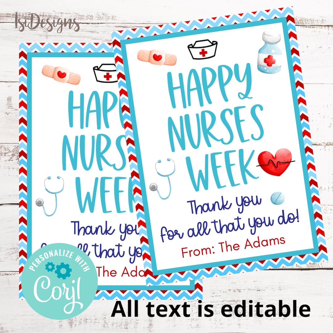 EDITABLE Happy Nurses Week Gift Tag, Nurse Appreciation Week Thank You ...