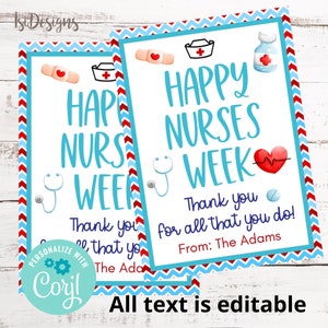 EDITABLE Happy Nurses Week Gift Tag, Nurse Appreciation Week Thank You ...
