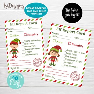 EDITABLE Elf Report Card, Naughty or Nice Behavior, Boy and Girl ...