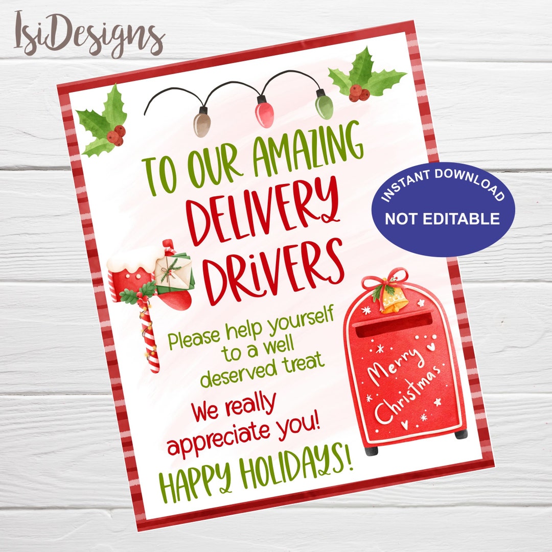 Delivery Driver Thank You Sign, Holiday Treat Sign, Instant Download ...