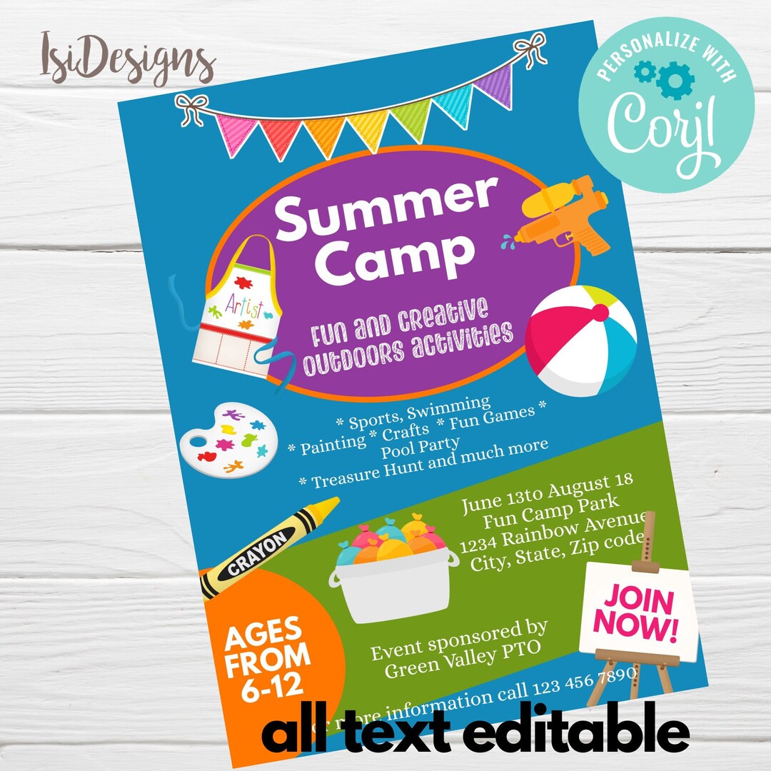Kids Summer Camp Editable Flyer, Kids Day Camp, Summer Camp Download ...