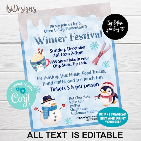 Editable Winter Festival Flyer Instant Download Holiday | Etsy