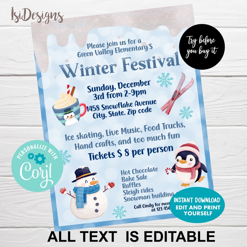 Editable Winter Festival Flyer, Instant Download, Holiday Fundraiser ...