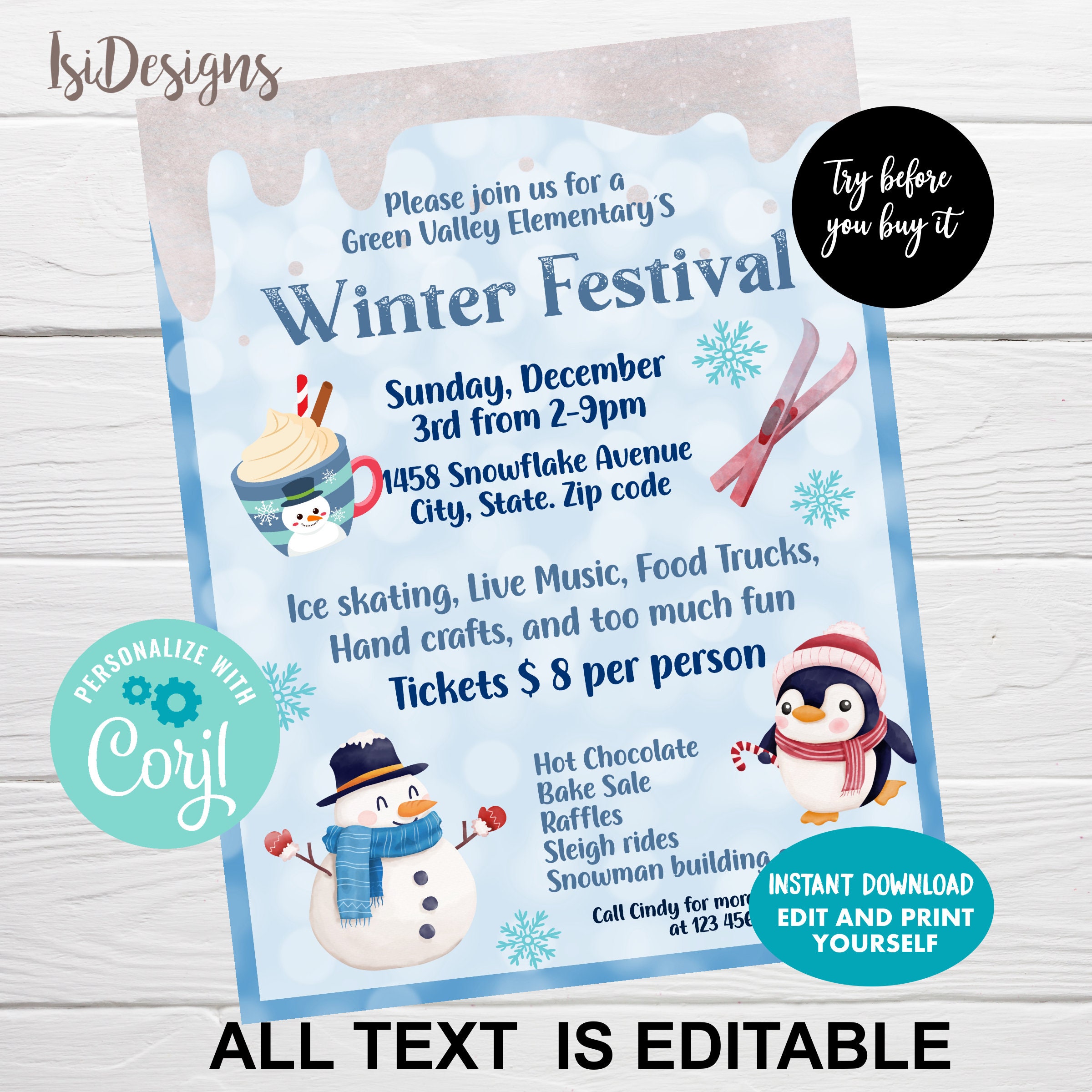 Editable Winter Festival Flyer, Instant Download, Holiday Fundraiser ...
