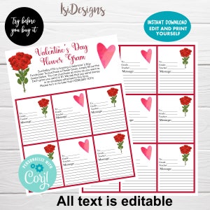 Valentine's Day Flower Gram Flyer, Editable Valentine's Day Fundraiser ...