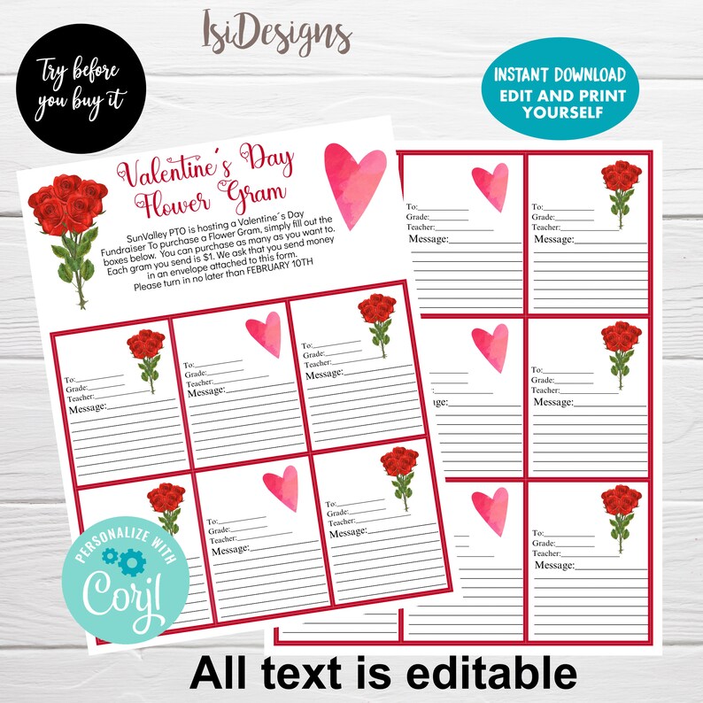 Valentine's Day Flower Gram Flyer Editable - Etsy