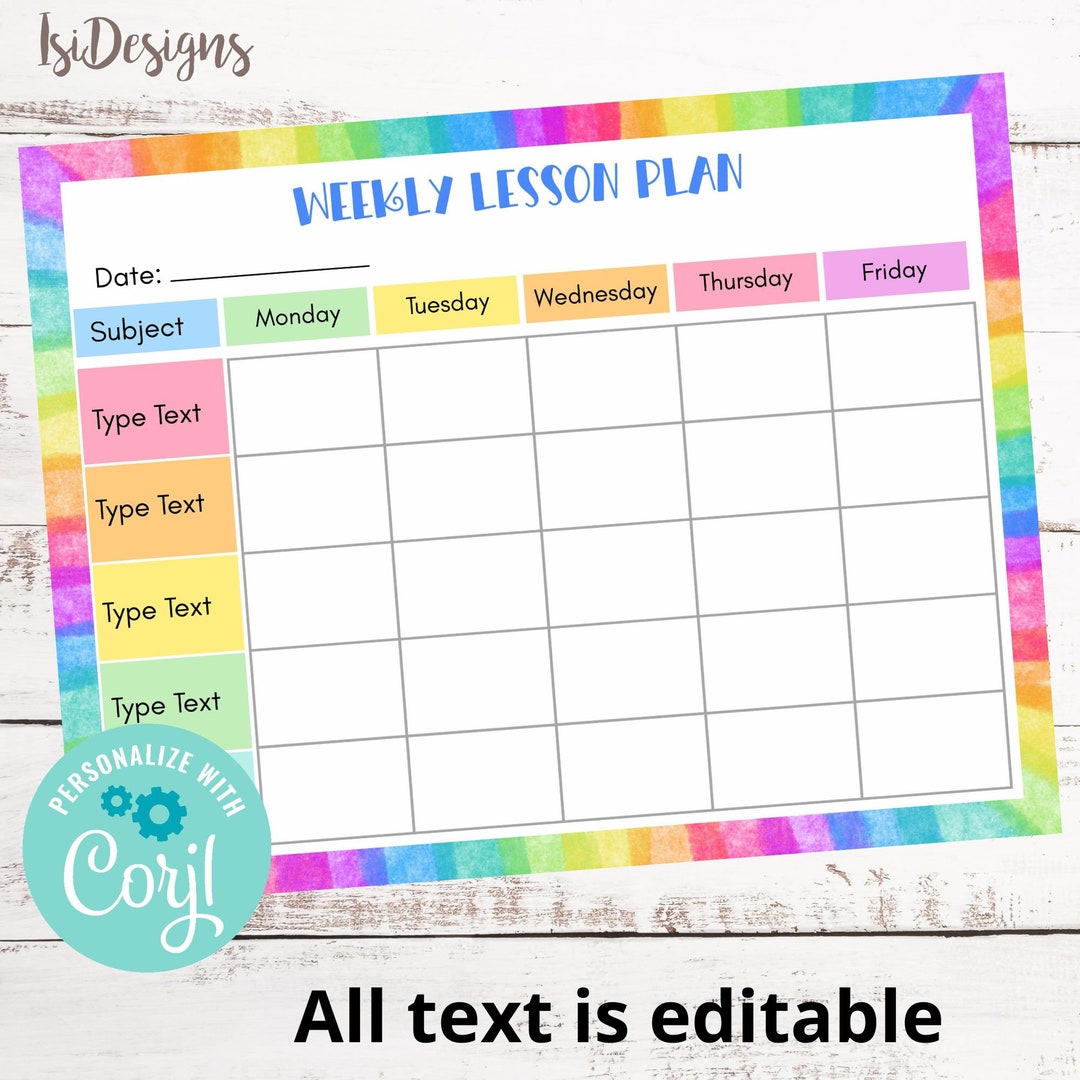 Weekly Teacher Lesson Planner, Editable Lesson Plan Template ...