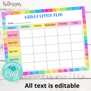 Weekly Teacher Lesson Planner, Editable Lesson Plan Template ...