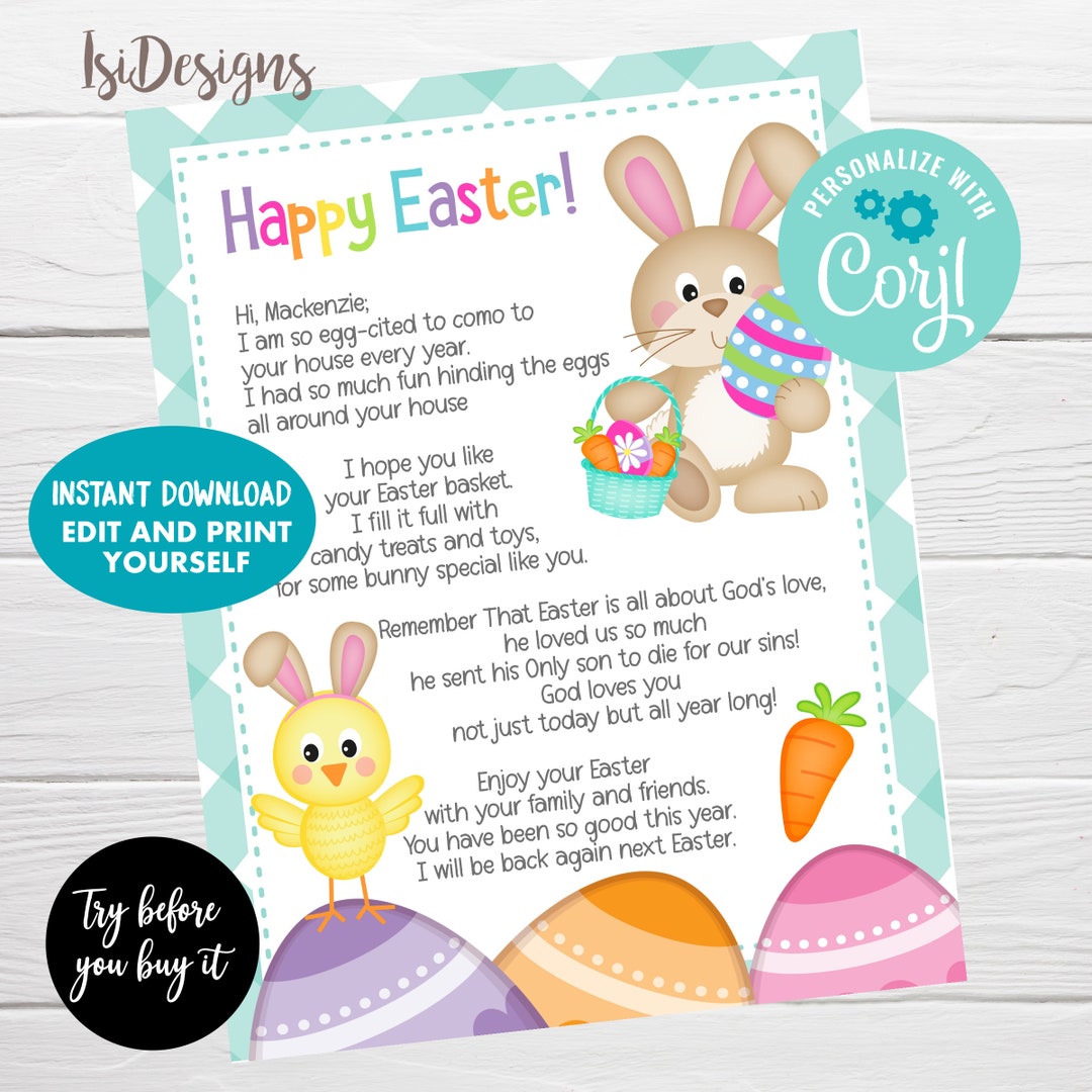 Easter Bunny Editable Letter, Instant Download - Etsy