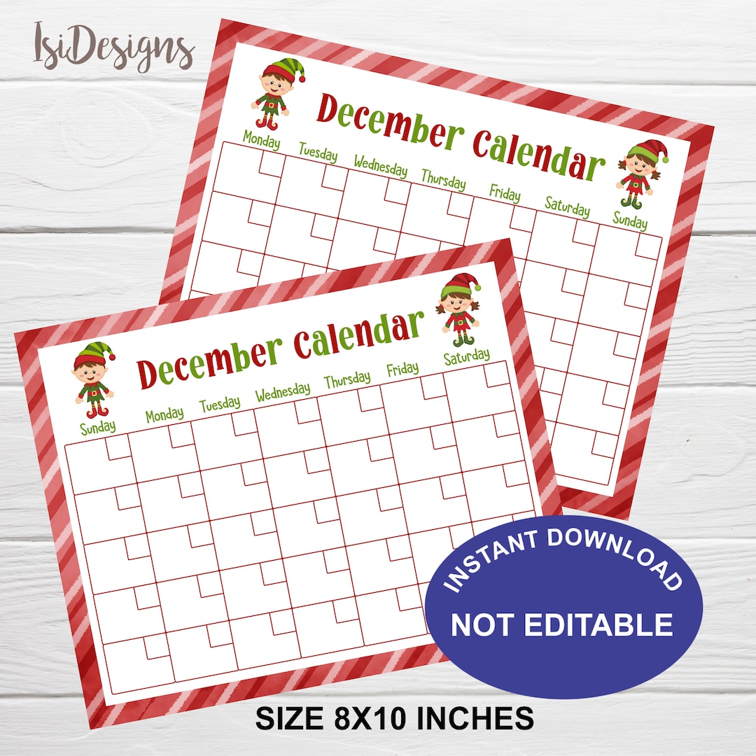 December Elf Activities Calendar Elf Planning Instant - Etsy