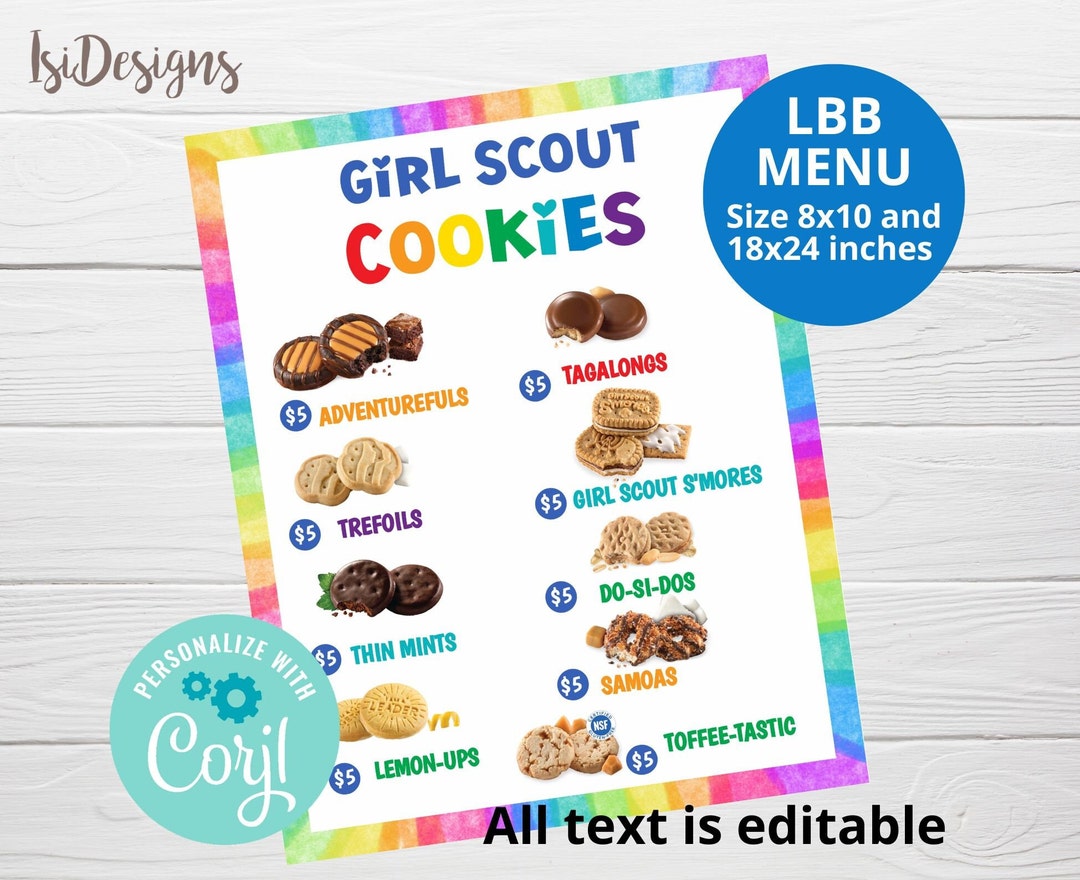 Editable LBB Girl Scout Cookie Menu, 2024 Printable Cookie Sale Price ...