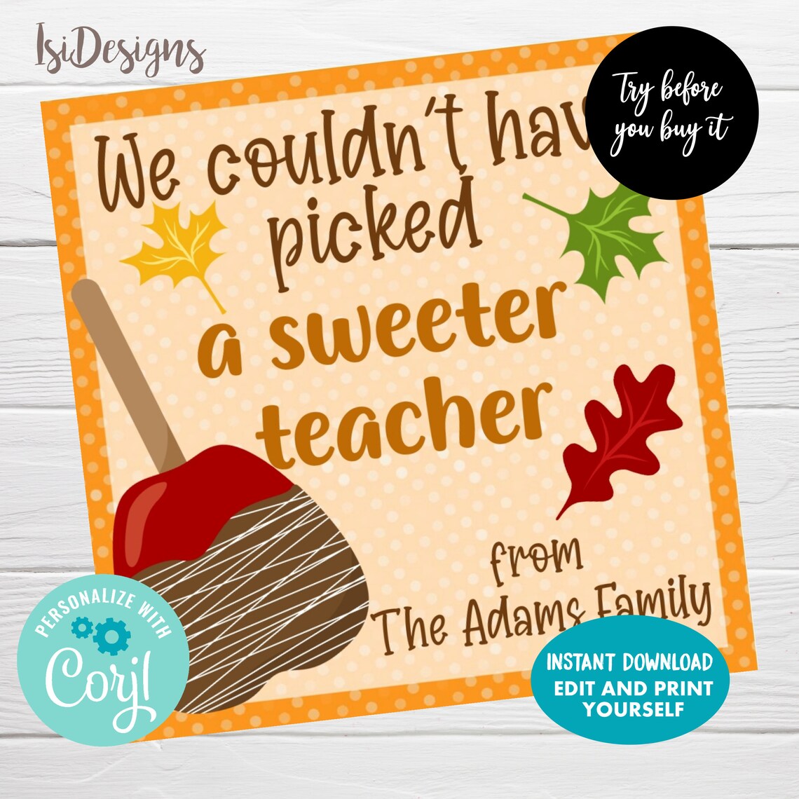 Caramel Apple Teacher Gift Tags Couldn't Have Picked a | Etsy