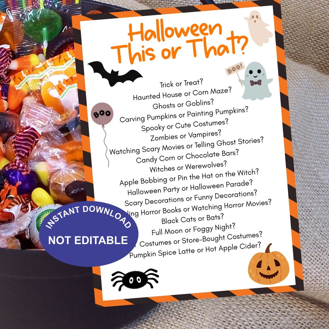Halloween This or That Party Printable Game, Halloween Activity for ...
