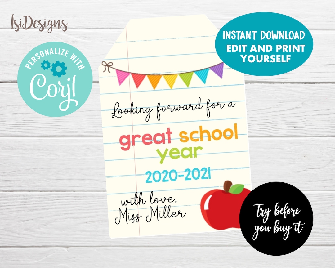 Editable Favor Tags, Back to School Gift Tags, Looking Forward for a ...