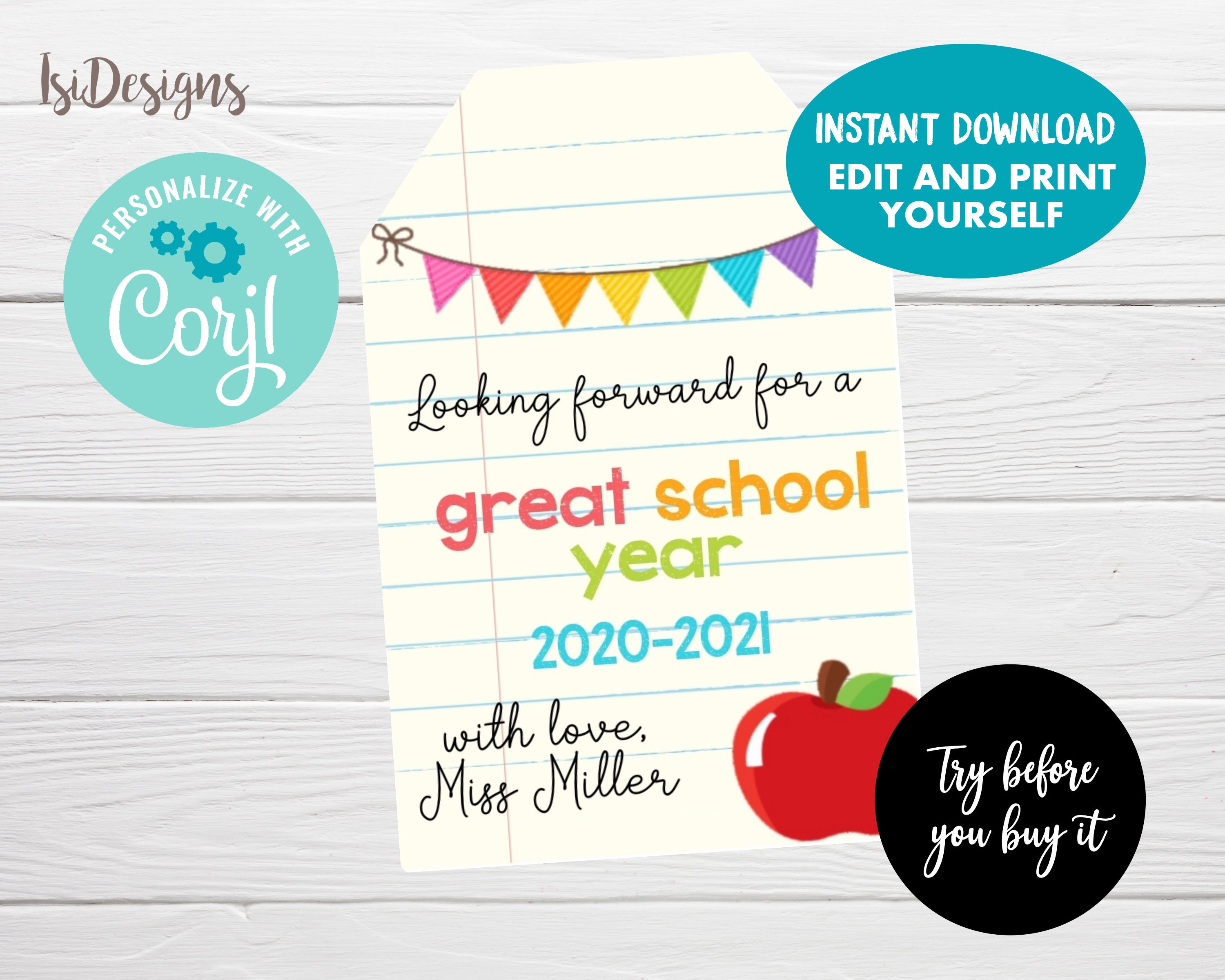 Editable Favor Tags, Back to School Gift Tags, Looking Forward for a ...