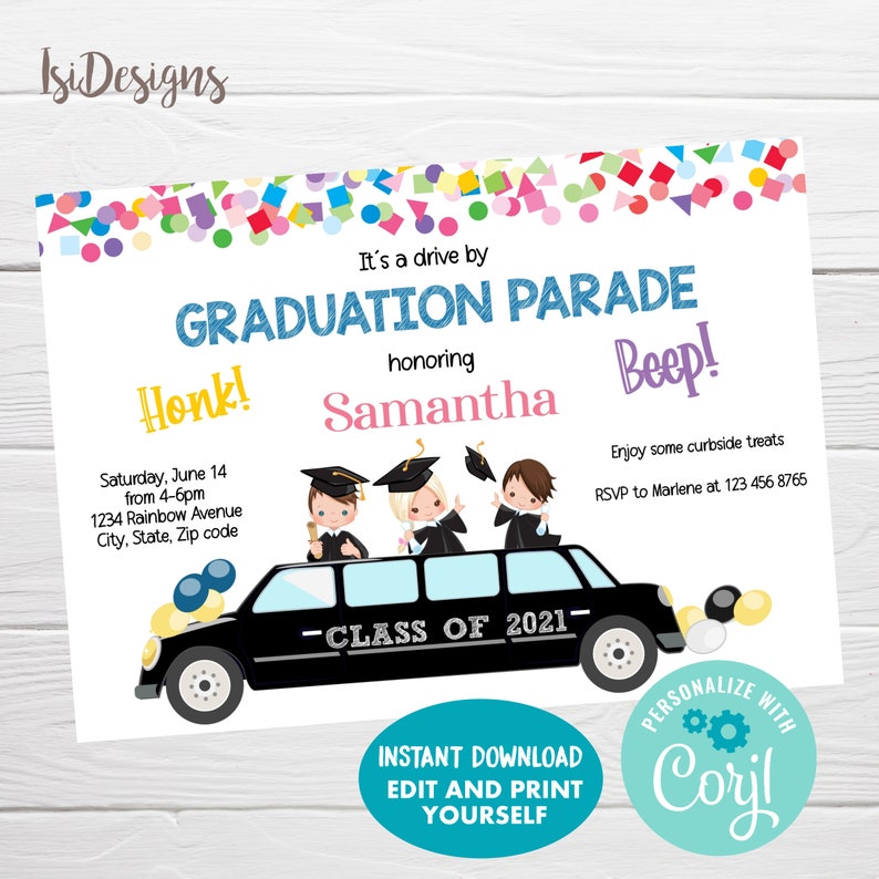 Drive By Graduation Parade Invitation Instant Download | Etsy