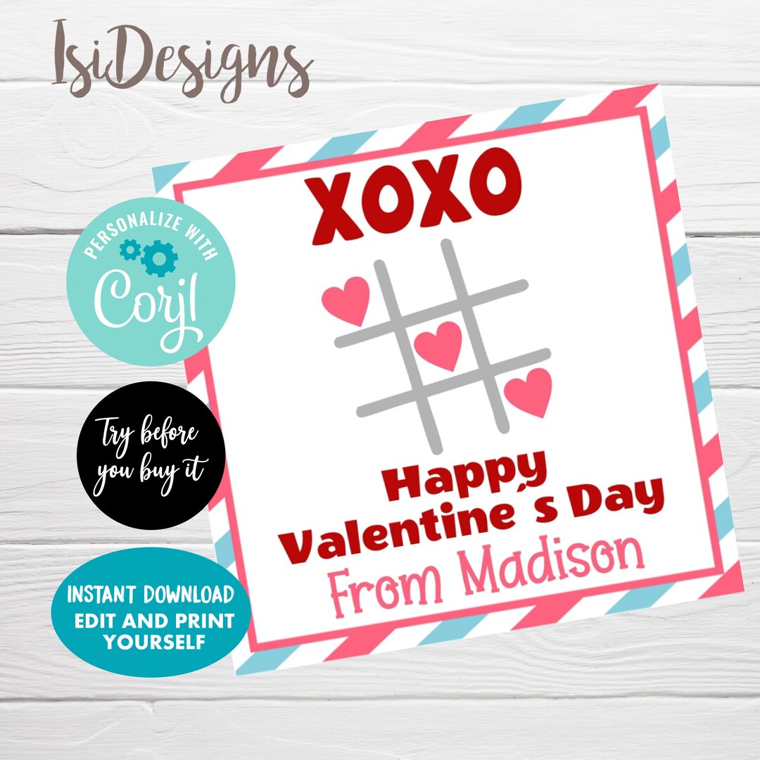 Valentine's Day Tags, Instant Download, Editable Valentine's Day Tic ...