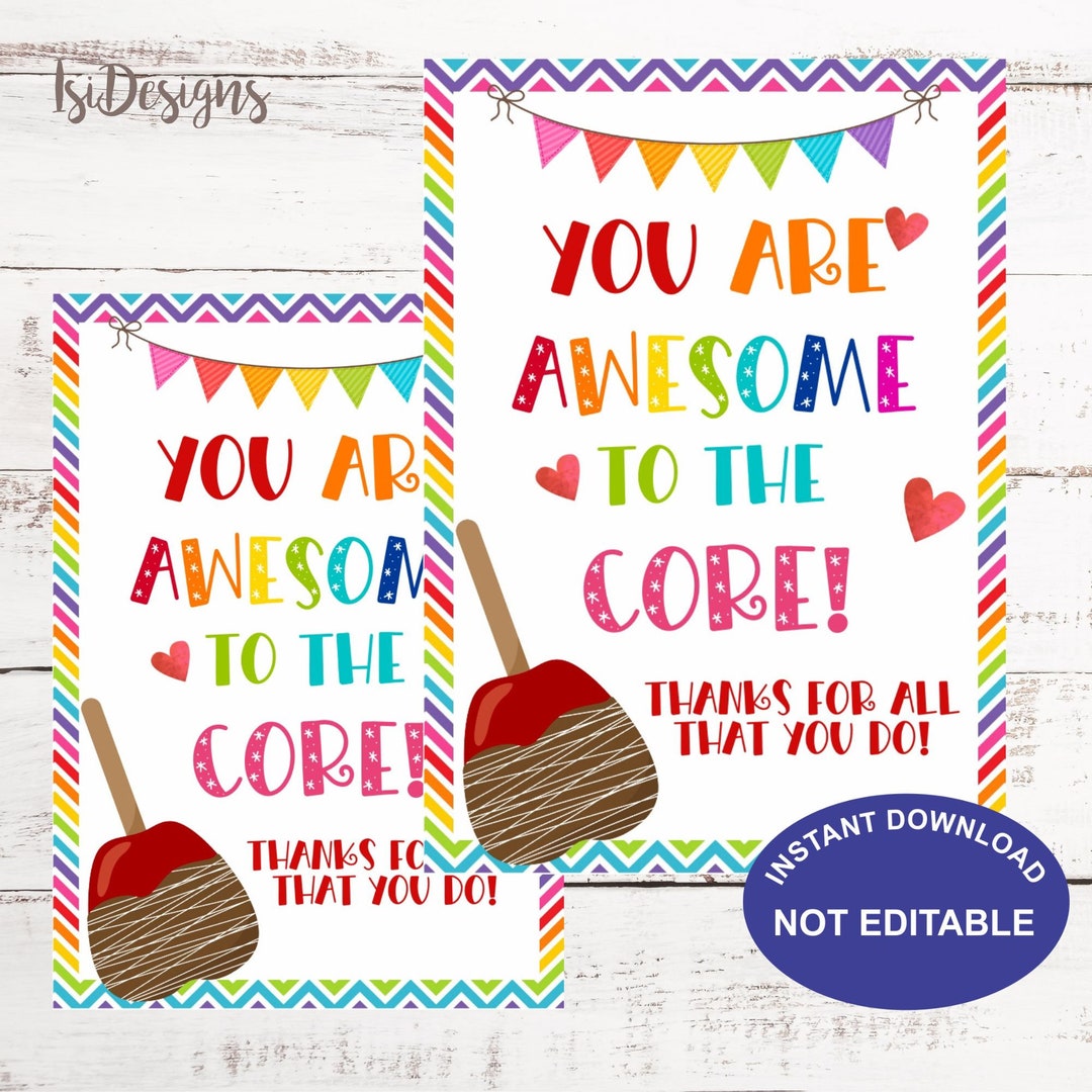 You Are Awesome to the Core Teacher Appreciation Apple Gift Tags ...