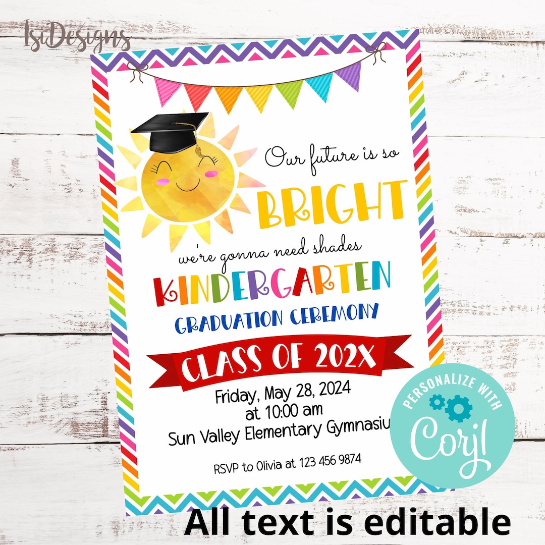 Editable Kindergarten Graduation Party Invitation - Bright Future ...