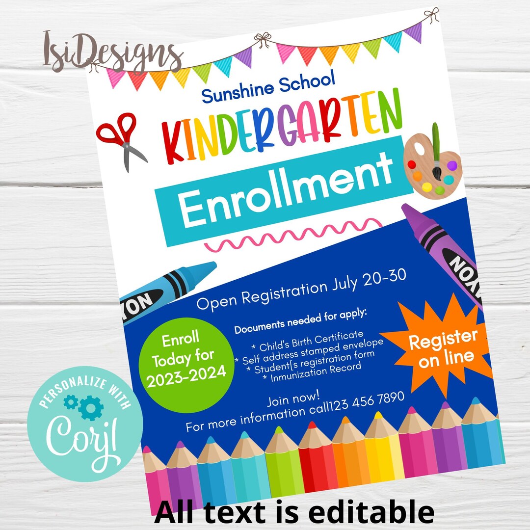 Kindergarten Enrollment Flyer, Editable Child Care Flyer Template ...