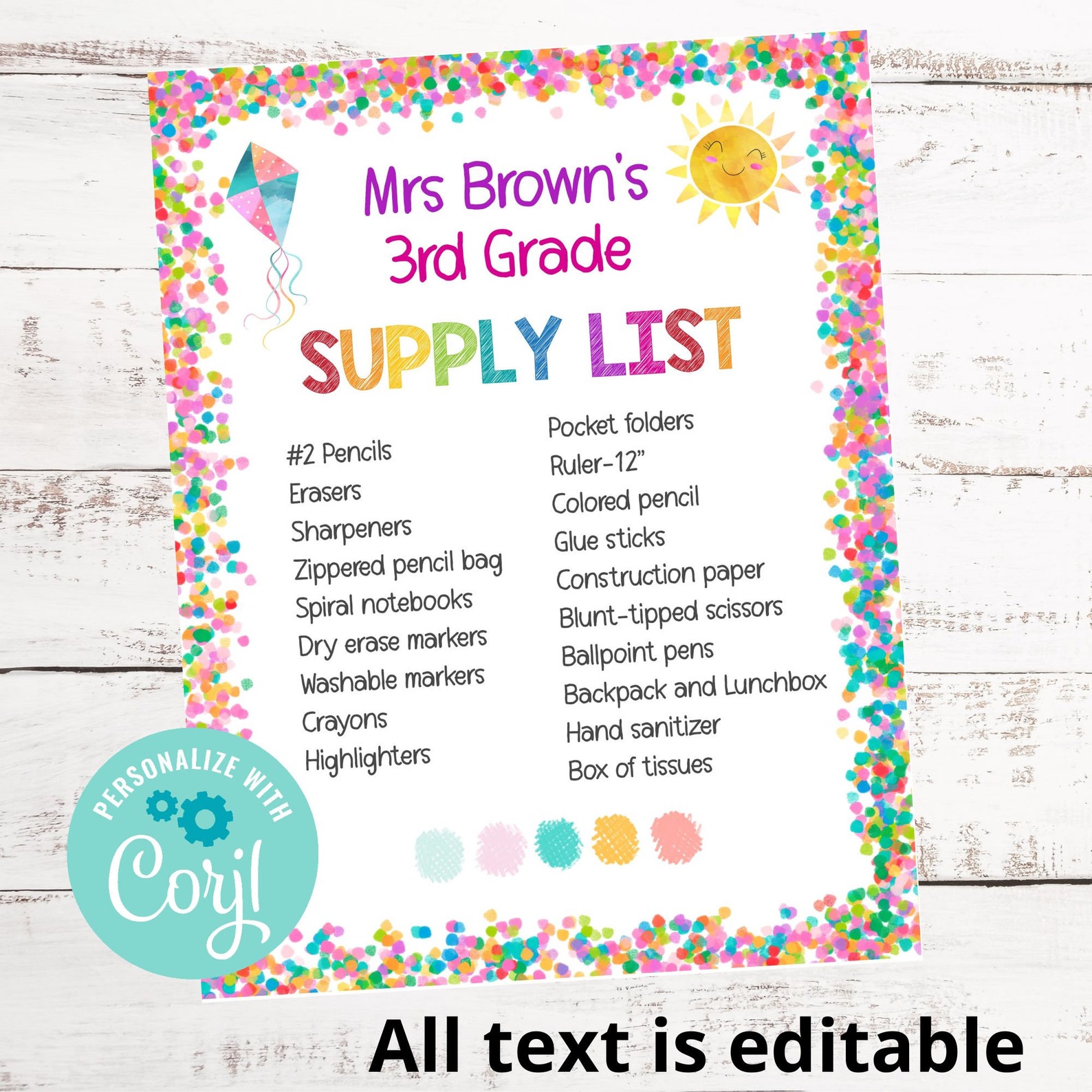Editable School Supply List, Instant Download, Elementary School ...