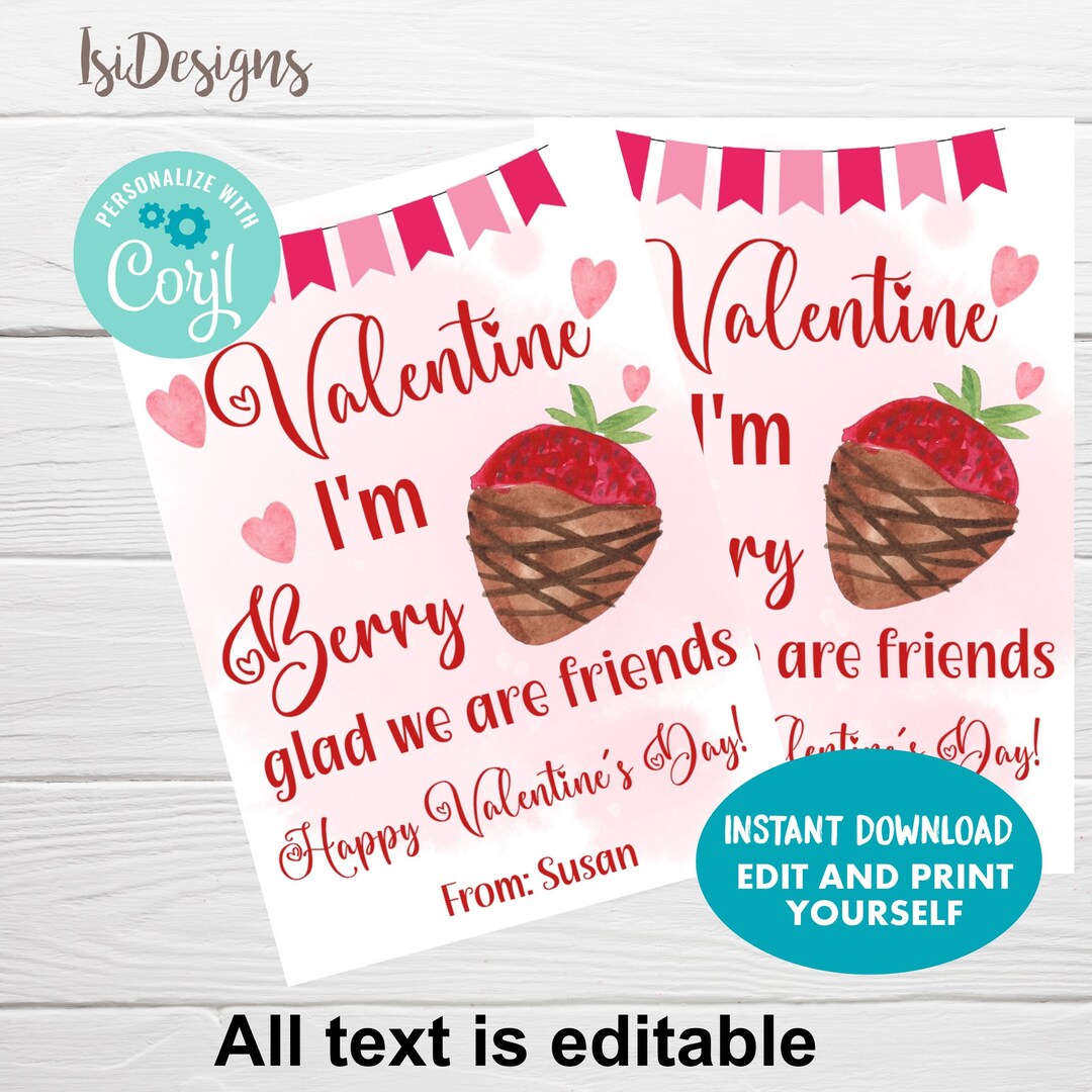 Valentine Strawberry Gift Tag - Berry Sweet 'glad We Are Friends ...