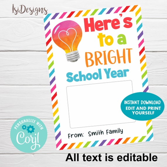 Back to School Gift Card Holder, Here's to a Bright School Year ...