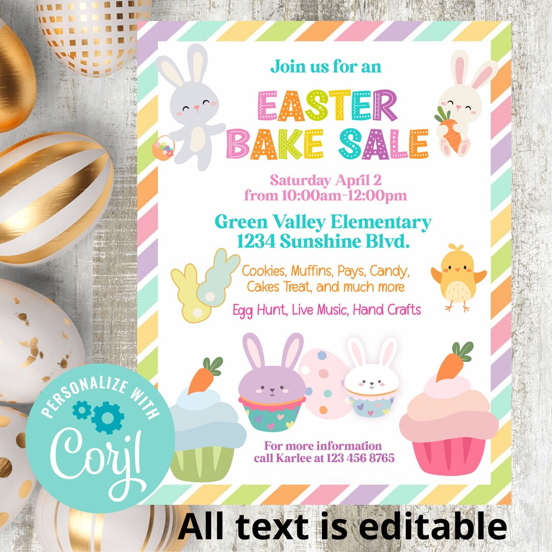 Easter Bake Sale Fundraiser Flyer | Editable Easter Egg Hunt & Spring ...