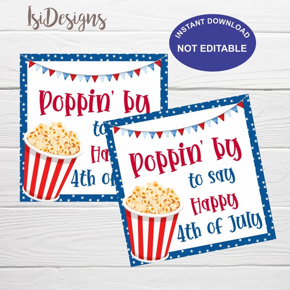 4th of July Popcorn Tags, Realtor Poppin By Tags, Instant Download ...