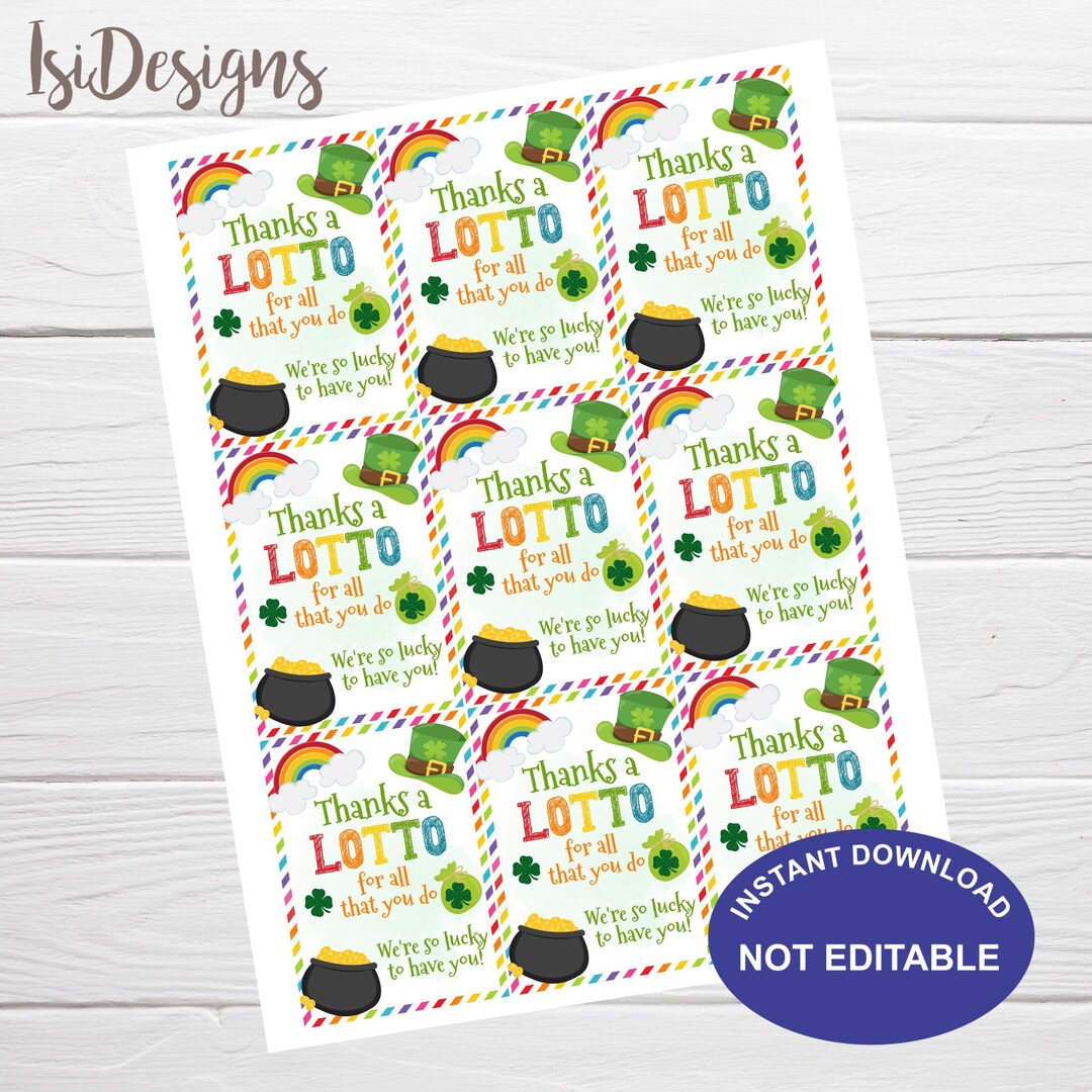 Thanks a Lotto Tag, St. Patrick's Day Tag, Teacher Staff Nurse Hospital ...