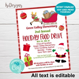 Holiday Food Drive Flyer, Editable Christmas Food Drive, Instant ...