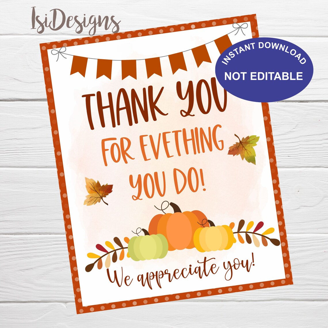 Fall Appreciation Printable Sign Teacher and Staff Employee - Etsy