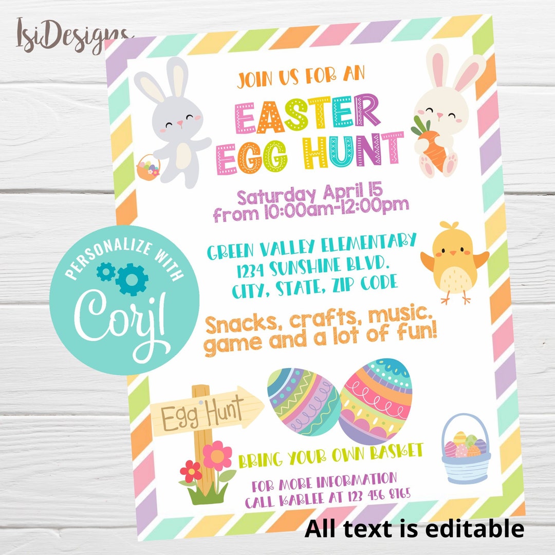 Editable Easter Egg Hunt Flyer, Easter Party Invitation, Spring Fling ...