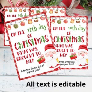 12 Days of Christmas Gift Tags, Editable Secret Santa Tags, 12 Days ...