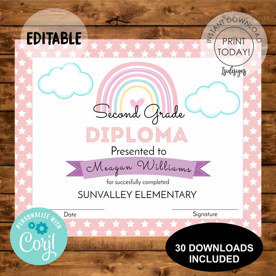 Rainbow Editable Diploma, Graduation Certificate, Instant Download ...