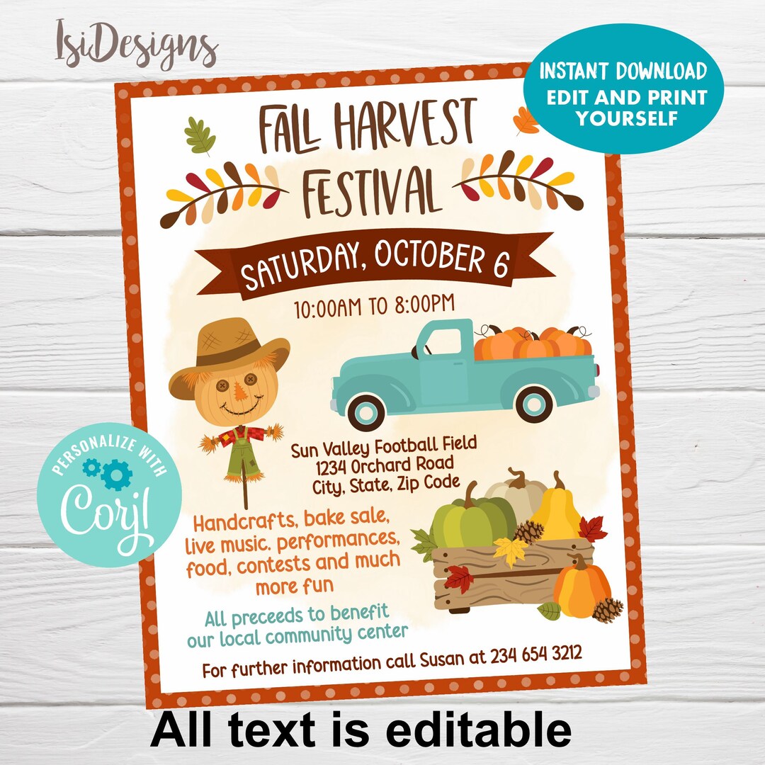 Fall Harvest Festival Flyer, Editable Fall Event Invitation, School ...