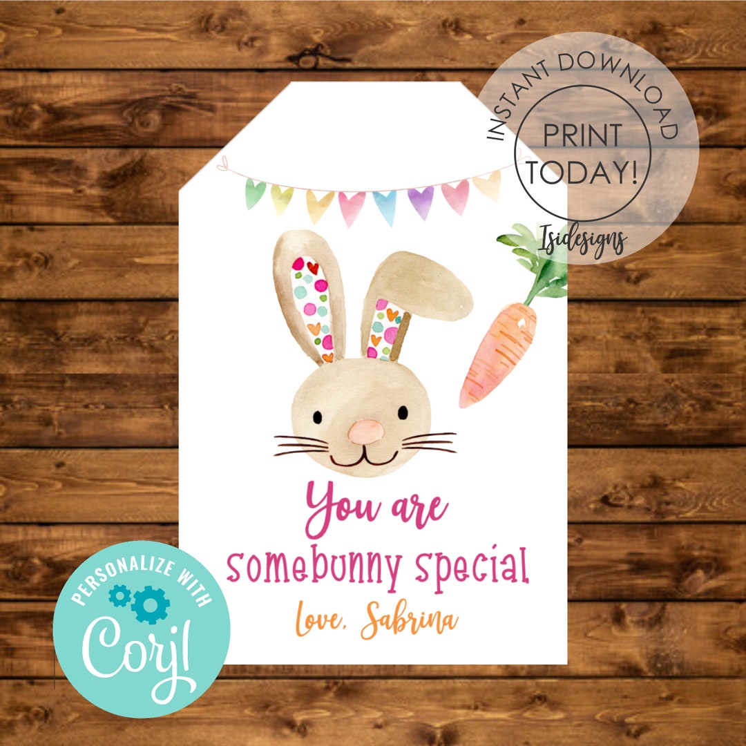 Editable Watercolor Easter Bunny Favor Tags, Instant Download, Easter ...