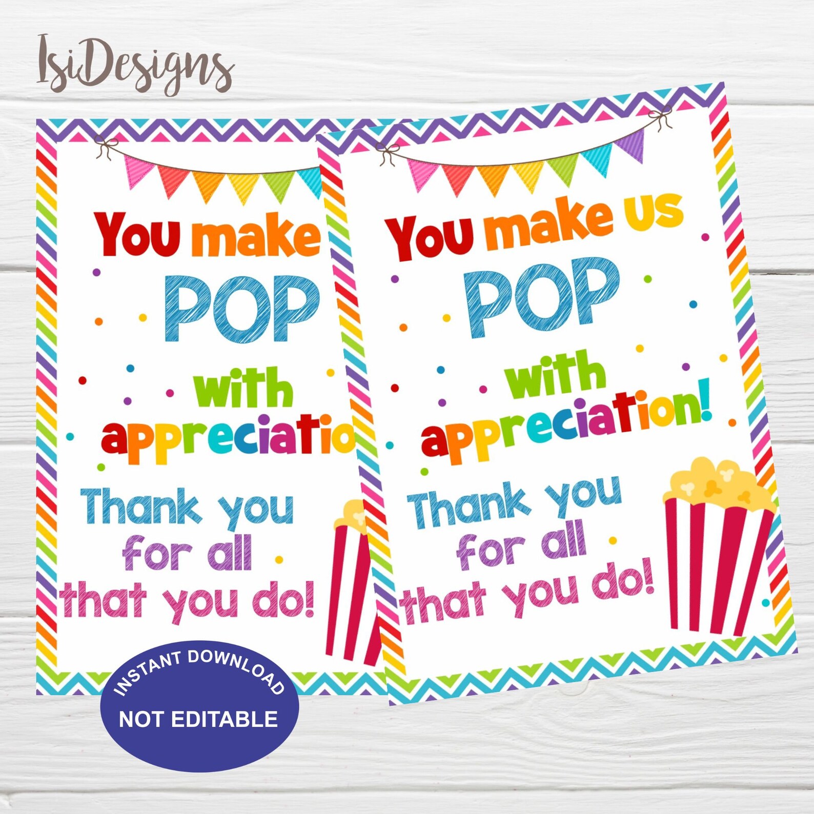 Popcorn Gift Tag, You Make Us Pop With Appreciation, Thank You Gift ...