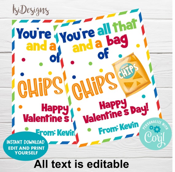 You're all that and a bag of Chips Valentine Gift Tag, Preschool ...